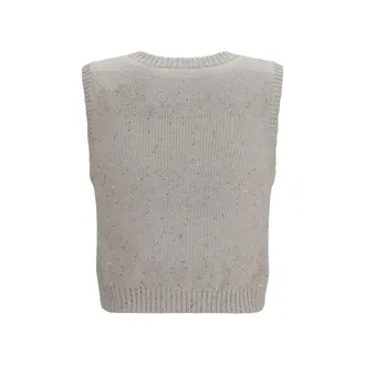Brunello Cucinelli Womens Beige Cotton Sleeveles Sweater Clothing