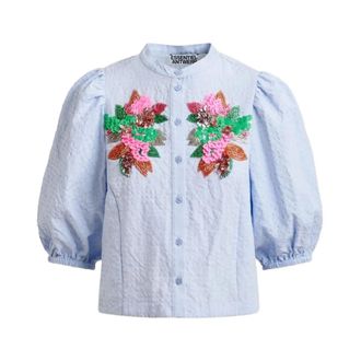 Essentiel Femme, Blouses et Chemises, Bleu, Taille: 40 FR Jaiden Floral Sequin Shirt
