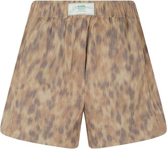 Ganni Femme, Shorts, Brun, Taille: 40 FR Short Imprim&eacute; Stretch Coton &Eacute;lastiqu&eacute;