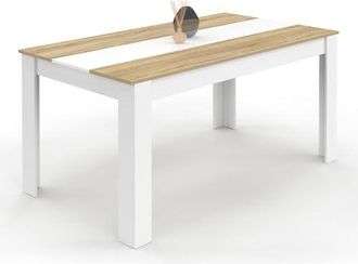 IDMarket Table à Manger Rectangle Georgia 8 Personnes Blanche et Imitation hêtre 160 x 80 cm