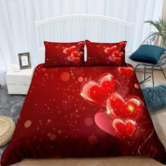 Generic Bettbezug Set 135 x 200 cm Bettwäsche Rot Polyester mit Reißverschluss Leuchtendes Herz zum Valentinstag Bed Bettwäsche und 2 Kissenbezug 80 x 80 cm, 