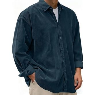 Generic Veste l&eacute;g&egrave;re en velours c&ocirc;tel&eacute; pour homme - Veste boutonn&eacute;e &agrave; manches longues pour le travail d&eacute;contract&eacute; en plein air, bleu marine, 4XL