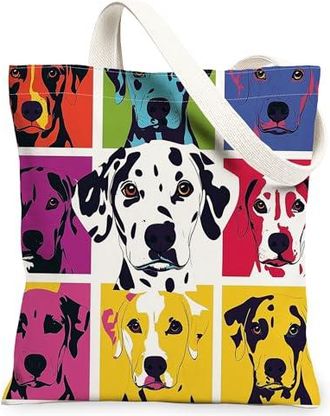 Generic Sac fourre-tout en toile Pop Art Dalmatien pour faire du shopping, 33 x 38,1 cm, motif chiot abstrait amusant et amusant, sac d&eacute;picerie r&eacute;utilisable p