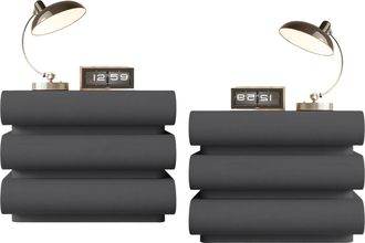 Generic Nachttisch Mit 3 Schubladen - Massivholz-Nachttisch Mit Mikrofaserleder Überzogen, Kein Zusammenbau Erforderlich (50 cm B × 50 cm T × 39,9 cm H, Schwa