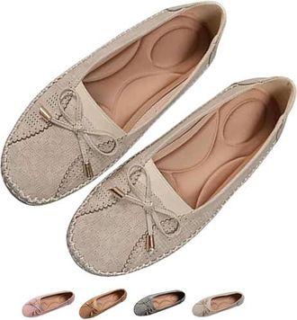 Generic Mocassins orthop&eacute;diques &eacute;l&eacute;gants en cuir pour femme, chaussures l&eacute;g&egrave;res, antid&eacute;rapantes, respirantes, &agrave; enfiler, confortables, avec noeud papillon, be
