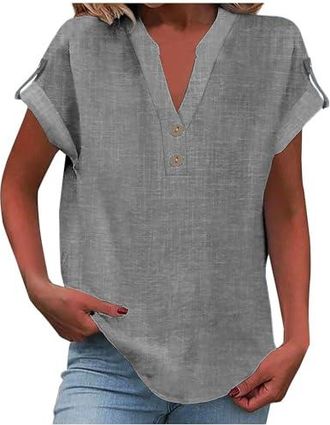 Generic T-shirt &agrave; manches courtes et col en V pour femme, gris, 3XL
