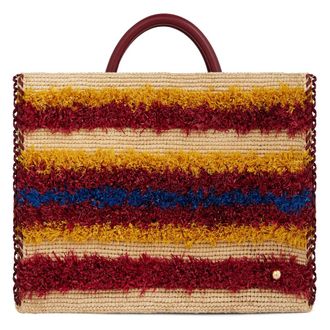 Paco Rabanne Sac fourre-tout en raphia &agrave; rayures avec des franges - Femme - Sacs - Multicolore - Taille: ONE Size