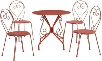 Vente-Unique Salle &agrave; manger de jardin en m&eacute;tal fa&ccedil;on fer forg&eacute; : une table et 4 chaises empilables - Terracotta - GUERMANTES de MYLIA