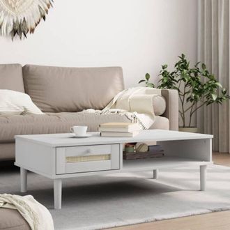 vidaXL Table basse senja aspect rotin blanc 100x55x33 cm bois massif Vidaxl