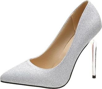 Generic Escarpins &agrave; paillettes &agrave; bout pointu pour femme - Chaussures &eacute;l&eacute;gantes &agrave; enfiler pour mariage, f&ecirc;te, style d&eacute;contract&eacute;, Argent&eacute;., 41.5 EU