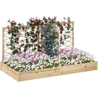 OUTSUNNY Grande jardini&egrave;re avec 3 treillis modulables dim. 222 x 114 x H.109cm bois sapin pr&eacute;-huil&eacute;