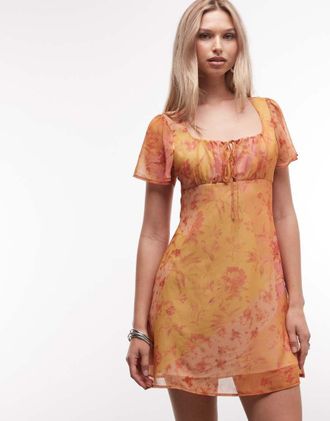 Reclaimed Vintage Minikleid aus Chiffon mit Blumenmuster-Orange