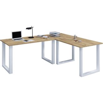 VCM Bureau Lona h. 76 x l. 160 x p. 160 cm Argent/ch&ecirc;ne miel