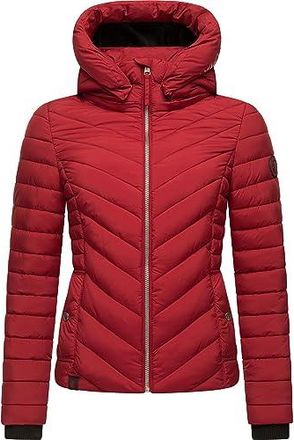 Marikoo Kagomee Veste mi-saison légère matelassée courte avec capuche amovible pour femme Tailles XS à XXL, rouge foncé, M
