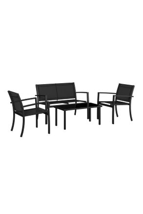ambia GARDEN Gartenset, Grau, Schwarz, Metall, Glas, Textil, 4-teilig, Tisch mit Glasplatte, Gartenm&ouml;bel, Gartenm&ouml;bel-Sets
