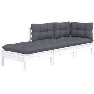 vidaXL Salon de jardin 3 pcs avec coussins Bois de pin massif