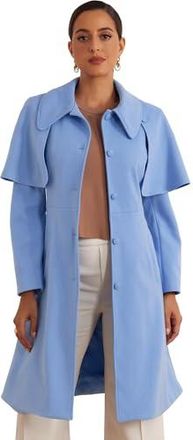 Allegra K Manteaux dHiver Femme Cape Amovible Vestes Longues avec Centure Caban Boutonn&eacute; Trench-Coat &Eacute;l&eacute;gant D&eacute;contract&eacute; Bleu S