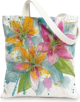 Generic Sacs fourre-tout en toile florale, design floral coloré, sacs dépicerie respectueux de lenvironnement, sac bohème élégant en toile lavable, coloré, 13