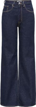 Only Jean à Jambe Large ONLJUICY Taille Haute Wide Leg Fit Jeans Dark Blue Denim 32 34 Dark Blue Denim (US) 32 / L34