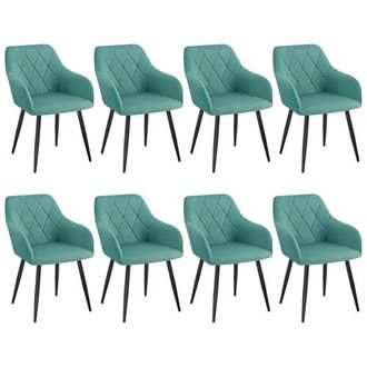 Woltu Chaises Salle à Manger Lot de 8, Chaise de Cuisine en Velours, Assise Rembourrée avec Accoudoirs et Dossier, Pieds en Métal, Vert Turc, BH352ts-8