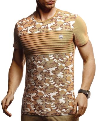 LEIF NELSON Herren Sommer T-Shirt Rundhals-Ausschnitt Slim Fit Baumwolle-Anteil Moderner M&auml;nner T-Shirt Crew Neck Hoodie-Sweatshirt Kurzarm lang LN405 Camel XX-La