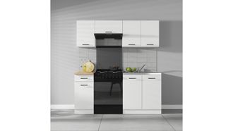 Black Red White Küchenzeile Junona Line 180 cm mit Arbeitsplatte weiß/schwarz aus MDF Möbelplatte, 3,2/1,6 cm Tischplattenstärke, inkl. Ausstattung