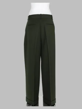 Ganni Wide-Leg Wool Twill Trousers - Green