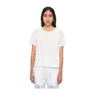 Meimeij Spitzenr&uuml;cken Rundhals Shirt - - Blouses & Shirts - Damen - Wei&szlig; - M