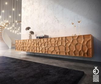 DELIFE Lowboard Solu 260 cm Akazie Natur 2 T&uuml;ren 6 Sch&uuml;be schwebend 3D-Front, Lowboards