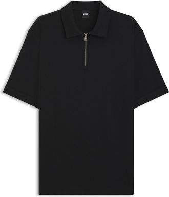BOSS Herren H-Paras 57 Poloshirt aus Piqu&eacute; mit Rei&szlig;verschluss am Kragen Schwarz001 XL