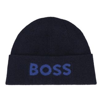 HUGO BOSS Logo Detail Beanie - - Accessories - Herren - Blau - ONE SIZE