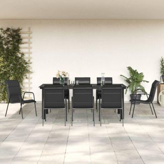 vidaXL 9-tlg. Garten-Essgruppe Schwarz Stahl und Textilene - Vidaxl