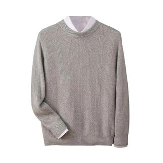 Generic Pull à col rond en laine tricotée pour homme - Solide - À manches longues - Solide, gris, XXL