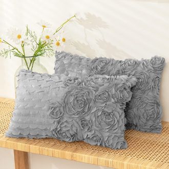 CaliTime werfen Kissenhüllen Pack von 2 Solid 3D Stereo Chiffon Welle Rose Blume Dekorative Kissen Abdeckungen Schalen für Couch Sofa Schlafzimmer 30cm X 50cm 
