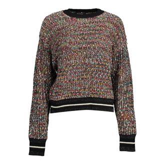 Desigual Femme, Pulls, Noir, Taille: 44 FR Haut noir manches longues d&eacute;tails contrast&eacute;s