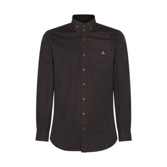 Vivienne Westwood Homme, Chemises, Noir, Taille: S Chemise Noire en Coton avec Logo Orb