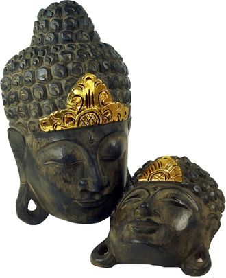 Guru Shop Buddha Maske mit Goldverzierung, Braun, Size:35 cm