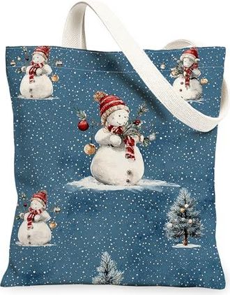 Generic Sacs fourre-tout en toile avec motif bonhomme de neige - R&eacute;utilisables - Confortables, festifs, l&eacute;gers et lavables - Pour salle de sport, ext&eacute;rieur, v