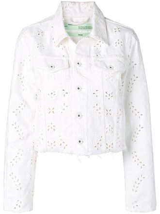 Off-white veste en jean et broderies anglaises - Blanc
