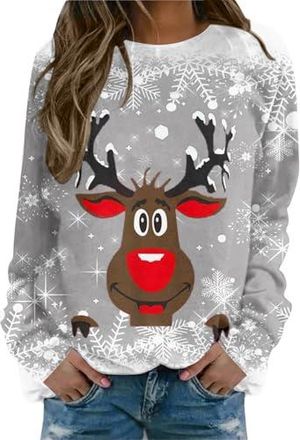 Generic HUIFUAO Meowy Catmas Sweat-shirt de Noël pour femme avec imprimé chat mignon pull de Noël tendance arbre de Noël Père Noël pulls pulls festival costum