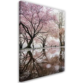 Feeby Vlies Leinwandbild Wasser Rosa Blumen Winterlandschaft 20x30 cm Wand Bild Kunstdruck Deko Wohnzimmer Wohnungs Deko Wald Bäume Pflanzen Natur Rosa