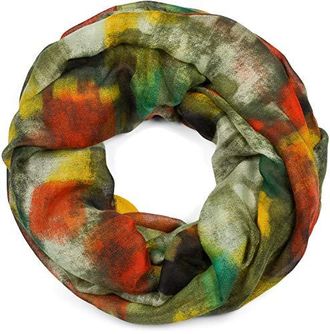 styleBREAKER &Eacute;charpe &agrave; boucles pour dames avec motif abstrait au pinceau, &eacute;charpe tube multicolore, tissu 01017130, couleur:Vert-Orange-Jaune