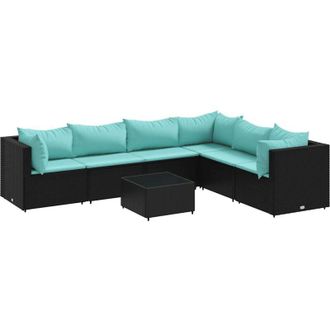 vidaXL Vidaxl - Salon de jardin 7 pcs avec coussins Noir R&eacute;sine tress&eacute;e