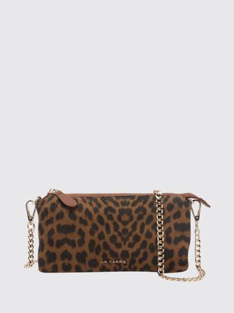 La Carrie Clutch aus Veloursleder mit Animal-Print und abnehmbarer Schlaufe