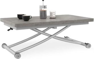 IDMarket Table Basse Extensible relevable en Table à Manger rectangulaire Urbana Plateau Effet béton Pied Gris