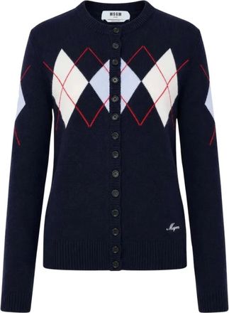 Msgm Msgm - Gilet col rond Argyle - Femme - Pulls - Bleu - Taille: 40 FR