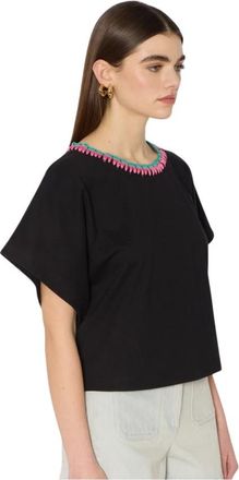 BERENICE Femme, Tops, Noir, Taille: 38 FR Tember T-shirt avec broderie contrast&eacute;e