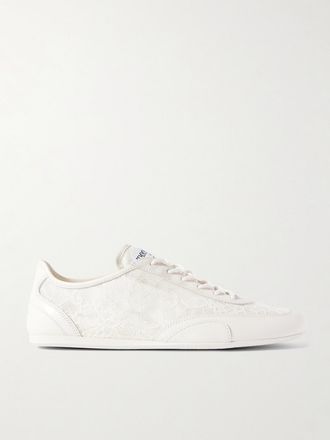 Jimmy Choo London Sunny Sneakers Aus Leder Und Spitze Mit Velourslederbes&auml;tzen - Wollwei&szlig;