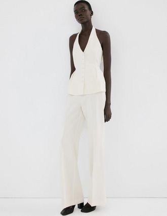 Mango Top p&eacute;plum col halter vanille - Femme - XXS - MANGO