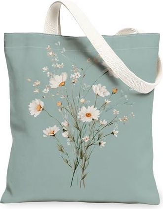 Generic Sac fourre-tout en toile &agrave; motif floral vintage, sacs d&eacute;picerie r&eacute;utilisables, l&eacute;gers et lavables avec bandouli&egrave;re pour T, bleu, 13x15 Inch